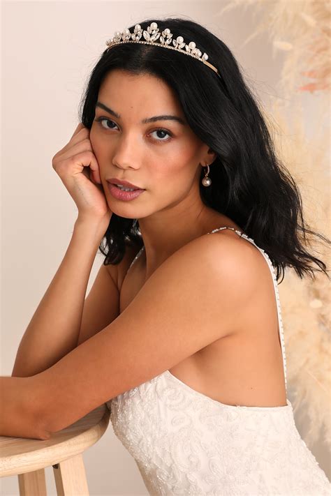 Gold Rhinestone Tiara Cubic Zirconia Tiara Mini Pearl Tiara Lulus