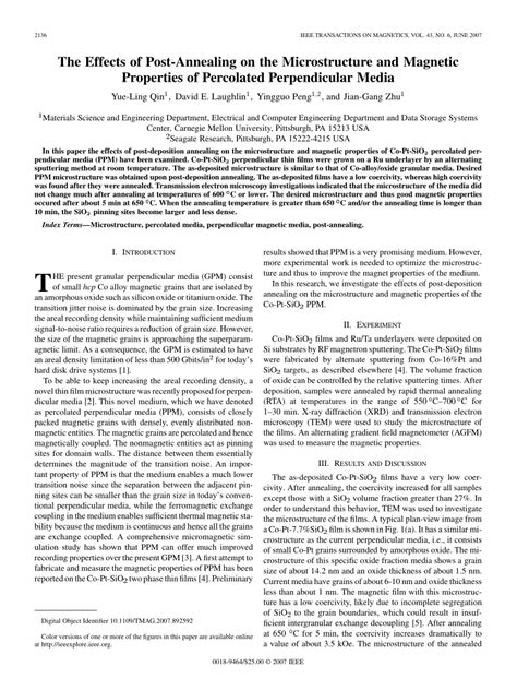 Pdf The Effects Of Post Annealing On The Microstructure And Magnetic