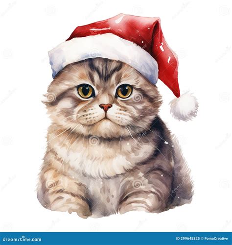 Scottish Fold Cat Wearing A Santa Hat Stock Illustration Illustration