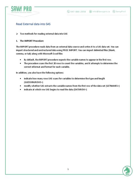 Read External Data Into Sas 1 The Import Procedure Pdf Microsoft