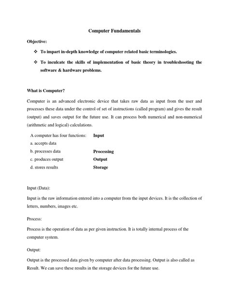 Objective Computer Fundamentals Pdf Random Access Memory Operating System