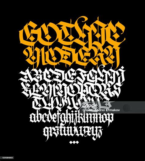 고딕 벡터 검은 색 배경에 대문자 및 소문자 아름답고 세련된 서예 문신에 대한 우아한 유럽 서체 중세 현대 스타일 0명에 대한 스톡 벡터 아트 및 기타 이미지 Istock