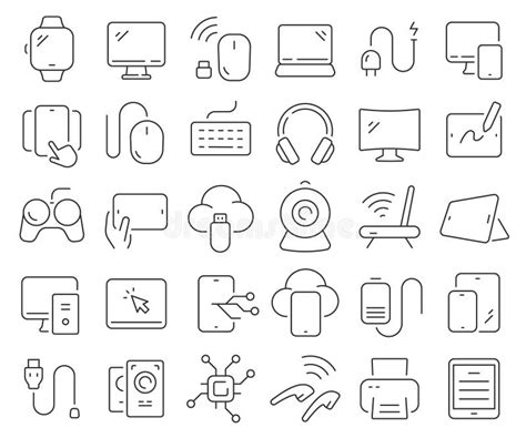 Computer Technology Line Icons Collection Thin Outline Icons Pack Stock Vector Illustration