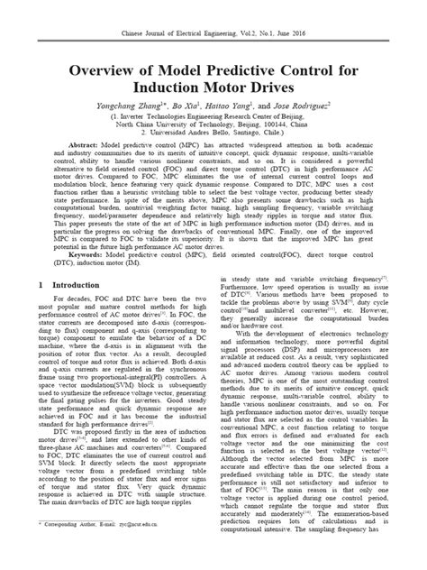 Overview Of Model Predictive Control For Induction Motor Drives Pdf