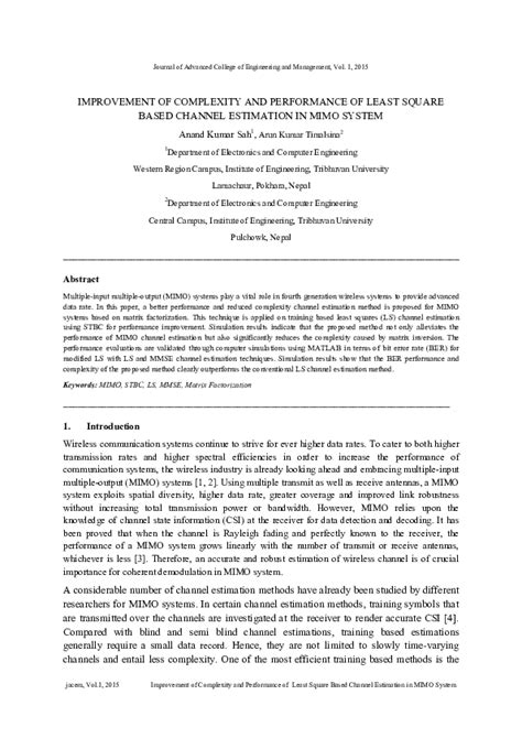 Pdf Improvement Of Complexity And Performance Of Least Square Based