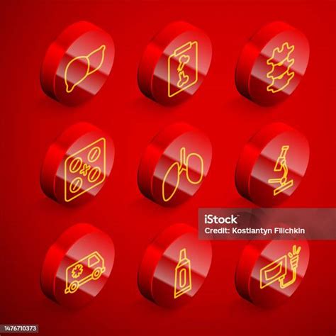 세트 라인 인간 장기 간 엑스레이 샷 척추 알약 블리스터 팩 폐 현미경 응급 자동차 및 연고 크림 튜브 약 아이콘 벡터 3차원