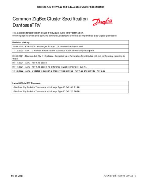 Danfoss Ally™ Radiator Thermostat 1 20 And 0 20 Zigbee Cluster Specifications Danfoss Ltd