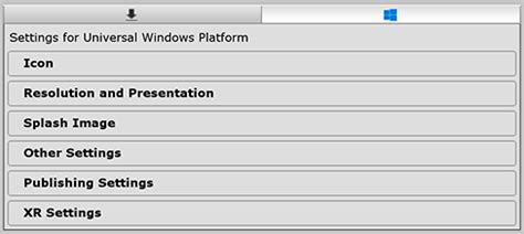 유니버설 Windows 플랫폼용 플레이어 설정 Unity 매뉴얼
