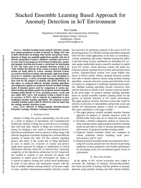 Stacked Ensemble Learning Based Approach For Anomaly Detection In Iot Environment Pdf