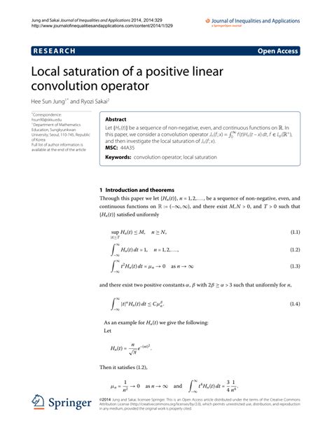 Pdf Local Saturation Of A Positive Linear Convolution Operator