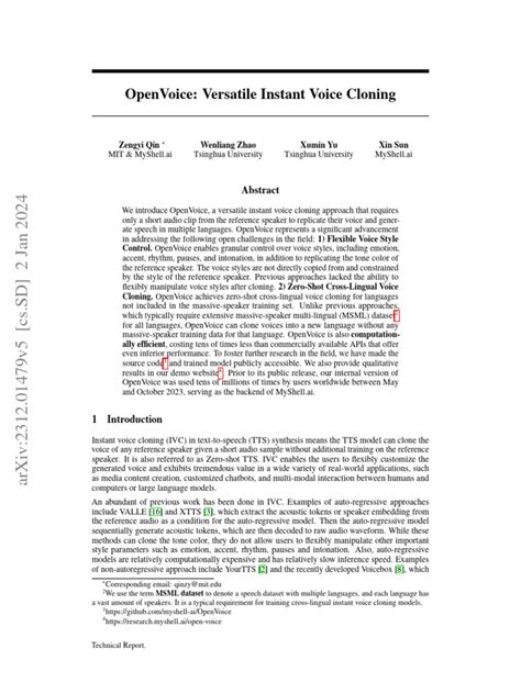 Openvoice Versatile Instant Voice Cloning Download Free Pdf
