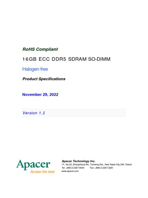 D42 31280s 001 Ddr5 Ecc Sodimm 4800 40 2048x8 16gb 3106960 Pdf Electrical Engineering