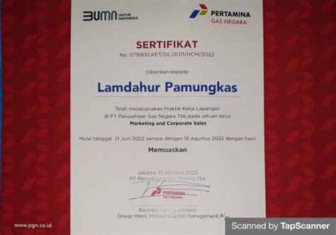 lamdahur pamungkas on linkedin pengalaman belajar magang gas