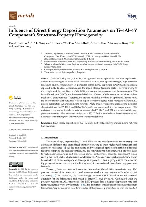 Pdf Influence Of Direct Energy Deposition Parameters On Ti 6al 4v Components Structure