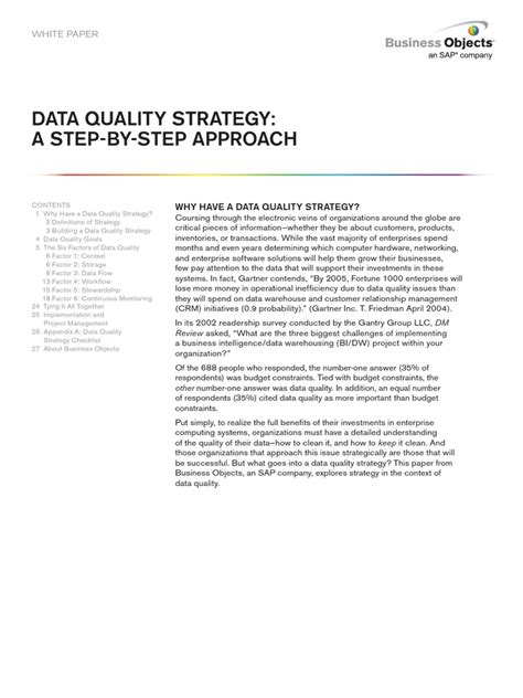 data quality strategy a step by step approach pdf strategic