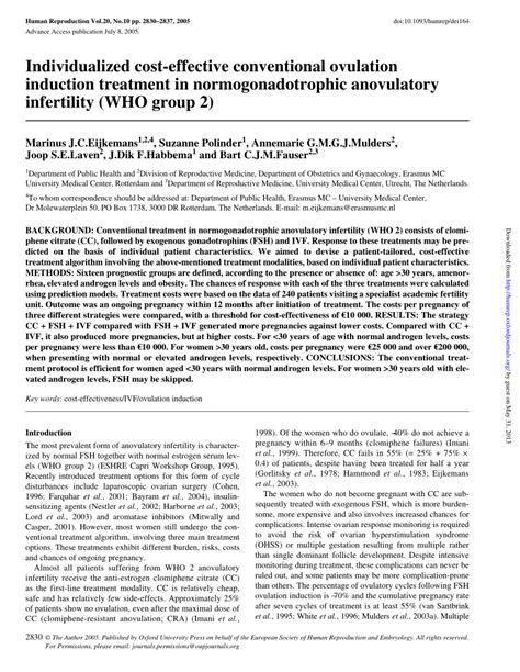 Pdf Individualized Cost Effective Conventional Ovulation Induction Treatment In