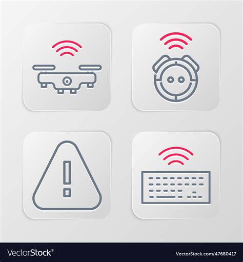 Set Line Wireless Keyboard Exclamation Mark Vector Image