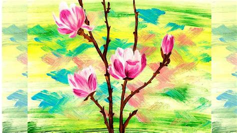 Как легко нарисовать магнолию Рисуем весну Рисуем красивый пейзаж Рисуем цветы Youtube