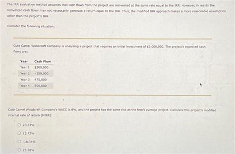 Solved The IRR Evaluation Method Assumes That Cash Flows Chegg Com