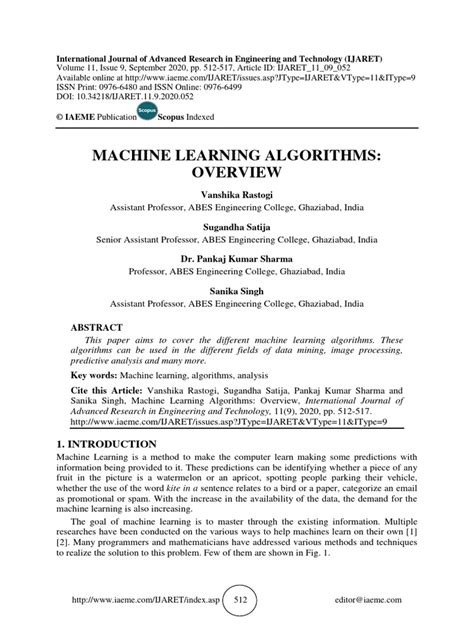 Machinelearningalgorithmsoverview Pdf