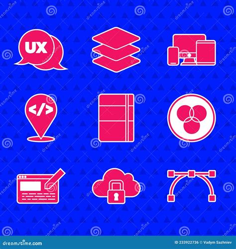 Set Sketchbook Or Album Cloud Computing Lock Bezier Curve Rgb And Cmyk Color Mixing Ui Ux