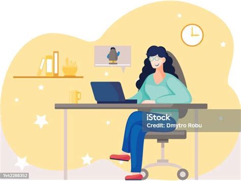 사무실에서 회의 비즈니스 통화 노트북을 들고 테이블에 앉아 화상 채팅으로 이야기하는 두 여성 개념에 대한 스톡 벡터 아트 및 기타 이미지 Istock