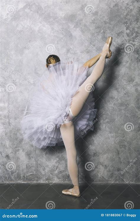 Pretty Young Ballerina Dancer Dancing Classical Ballet Against Rustic
