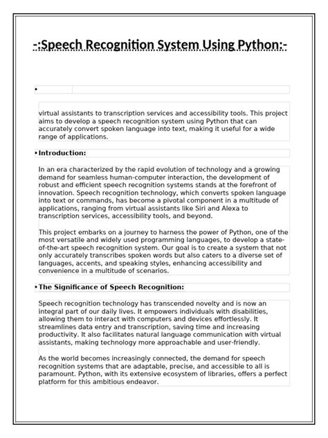 Speech Recognition System Using Python Report Pdf Speech