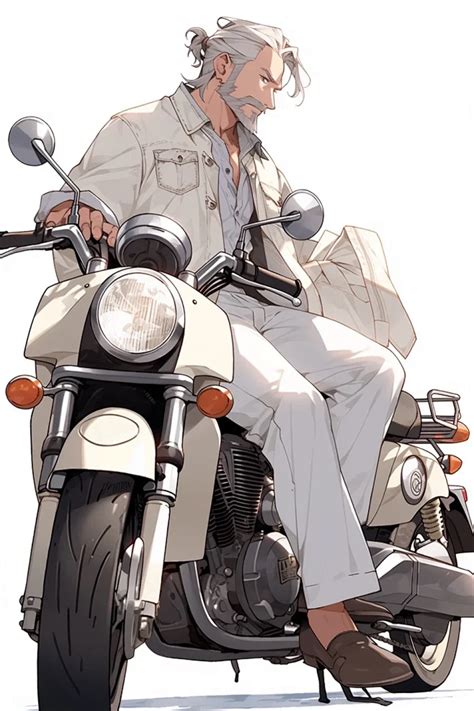 骑摩托的银发爷爷头像壁纸ai绘画