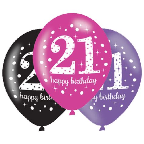 6 x 21st Birthday Balloons Black Pink Lilac Party Decorations Age 21 ...