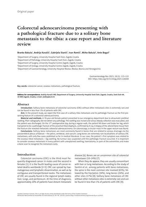 Pdf Colorectal Adenocarcinoma Presenting With A Pathological Fracture Due To A Solitary Bone