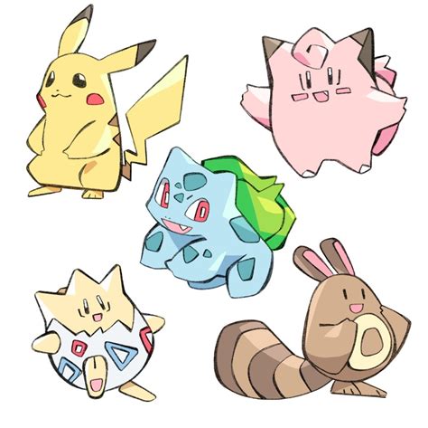 Pikachu Bulbasaur Clefairy Togepi And Sentret Pokemon Drawn By