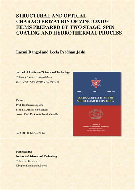 Pdf Structural And Optical Characterization Of Zinc Oxide Films