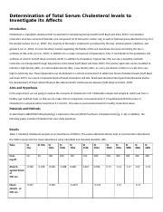 Investigating Total Serum Cholesterol Levels And Their Effects Course Hero