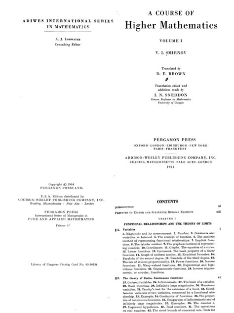 A Course Of Higher Mathematics Smirnov Vol1 Pdf