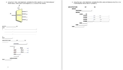 Solved 2 Using Eise Statement Complete Vhdl Code 1 4 Demultiplexer 3
