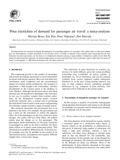 Pdf Price Elasticities Of Demand For Passenger Air Travel A Meta Analysis