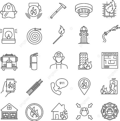 Firefighting Linear Icons Set Firefighter Engine Emergency Vector, Firefighter, Engine ...