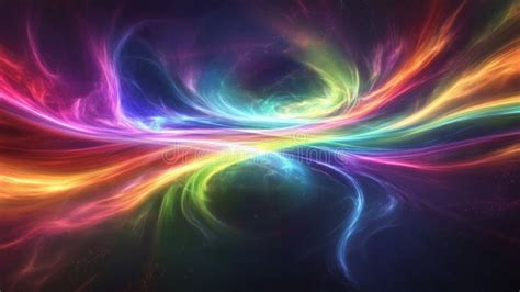 Dynamic Rainbow Light Swirls On Dark Background Creating Vibrant Flow