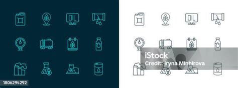 세트 라인 밸브가 있는 깨진 송유관 오일 휘발유 시험관 드롭 달러 기호 원자력 발전소 철도 수조 단어 휘발유 용기 및 아이콘