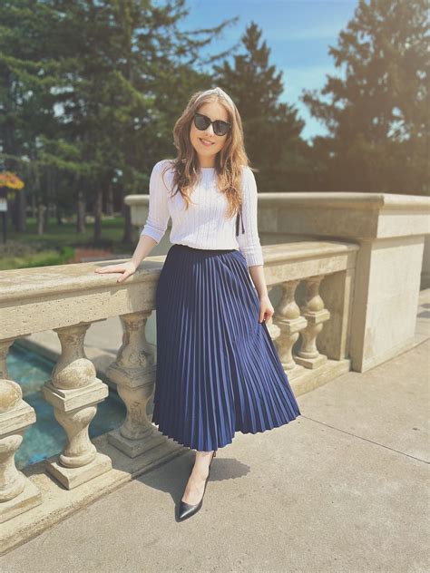 Navy Pleated Midi Skirt