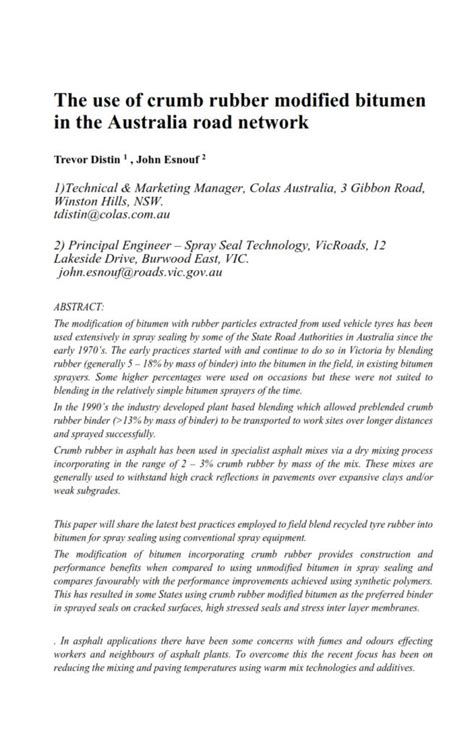 The Use Of Crumb Rubber Modified Bitumen In The Australia Road Network Asphalt Rubber Papers Store