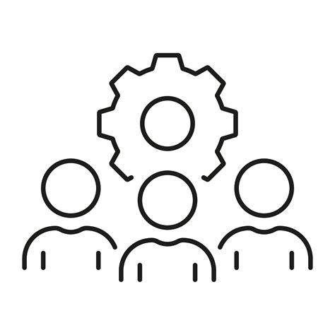 Workforce Line Icon People With Gear Linear Pictogram Team Work Concept Manager With Cog