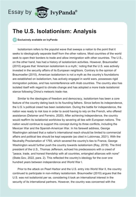 The Us Isolationism Analysis 2018 Words Essay Example