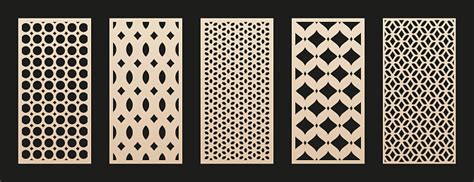 벡터 레이저 컷 패턴 세트 메쉬 그리드가있는 현대적인 추상 기하학적 패널 뇌문에 대한 스톡 벡터 아트 및 기타 이미지 뇌문