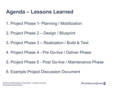 Pwc Systems Implementation Lessons Learned Ppt