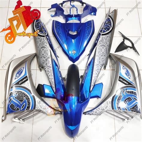 Yamaha Lc 135 Lc135 V1 V2 V3 V4 V5 V6 V7 Bodyset Cover Set Batik Biru Silver Blue Costume Batik