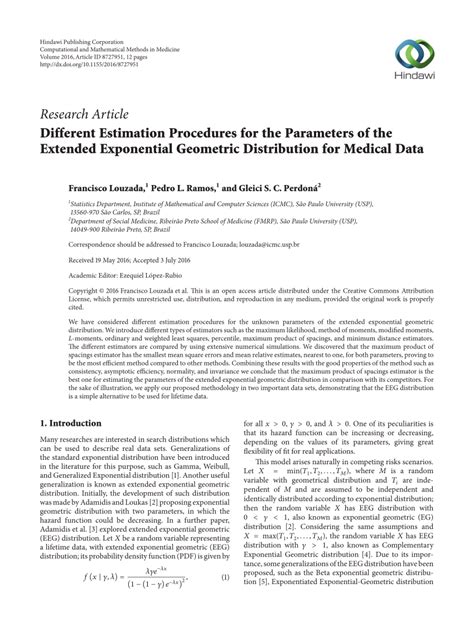 Pdf Extended Exponential Geometric Distribution For Medical Data