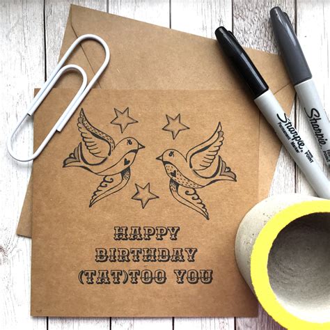 Tattoo Birthday Card Birds In Flight Design Tattoo Lover T Etsy