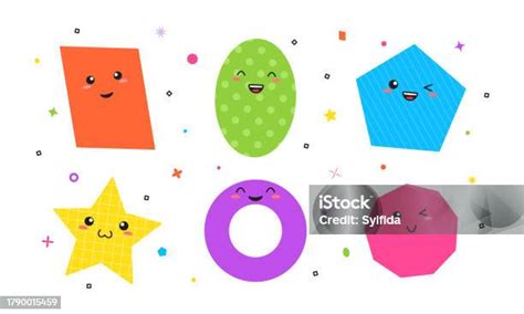 귀여운 수학 그림 기하학적 모양 만화 얼굴 아이콘 학교 어린이 게임 세트 재미있는 이모티콘 교육 문자형 벡터 0명에 대한 스톡 벡터 아트 및 기타 이미지 Istock